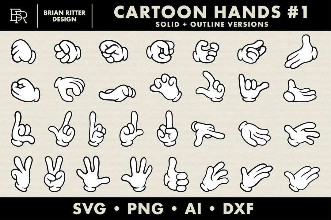 Cartoon Hands #1 | Glove Hands | Hand Gestures | PNG | SVG | DXF ...