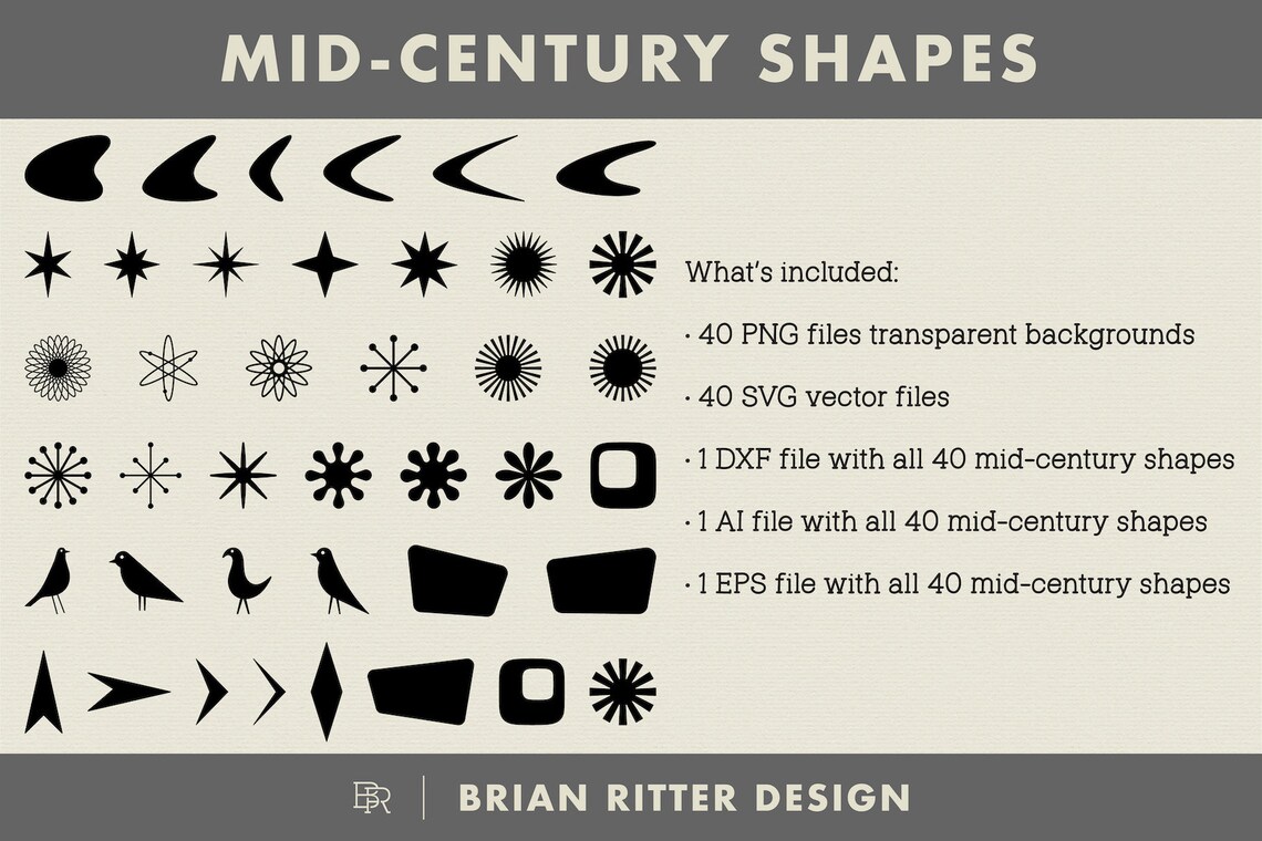 Mid-century Shapes 1950s 1960s Retro Graphics PNG SVG DXF Digital Art ...