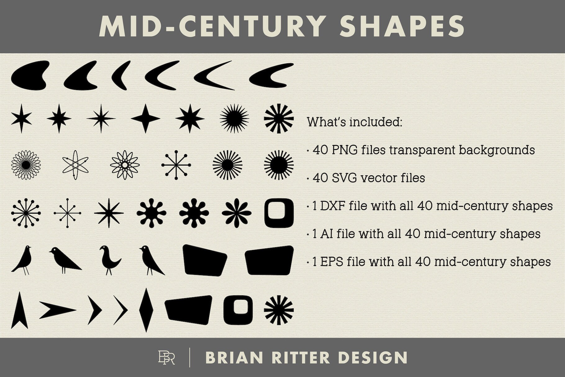 Mid-century Shapes 1950s 1960s Retro Graphics PNG SVG DXF Digital Art ...