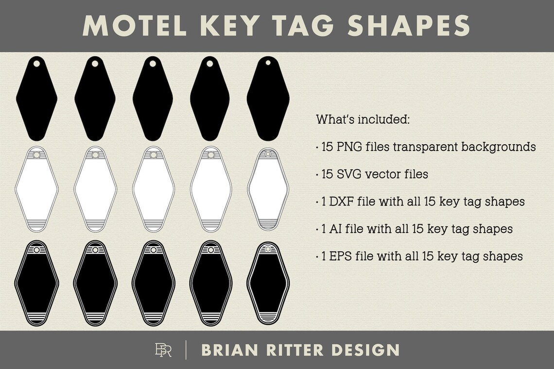 Motel Key Tag Shapes Retro Hotel Keychain Graphics PNG SVG DXF Digital ...