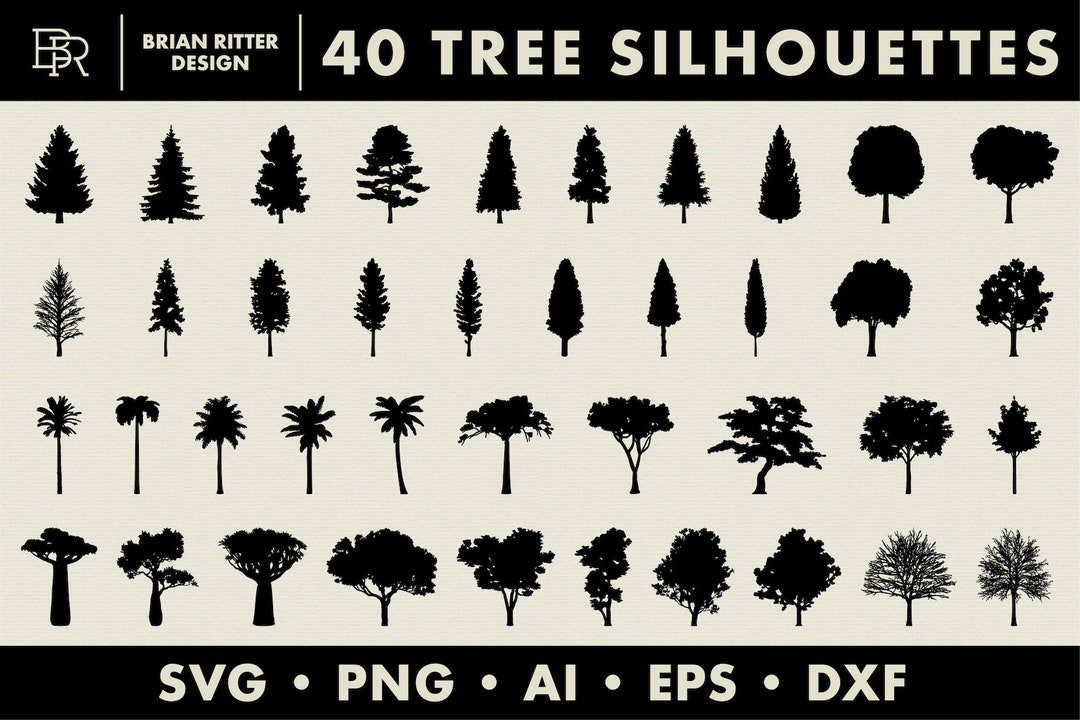 Tree Silhouettes | Graphics | PNG | SVG | DXF | Digital Art | Printable ...
