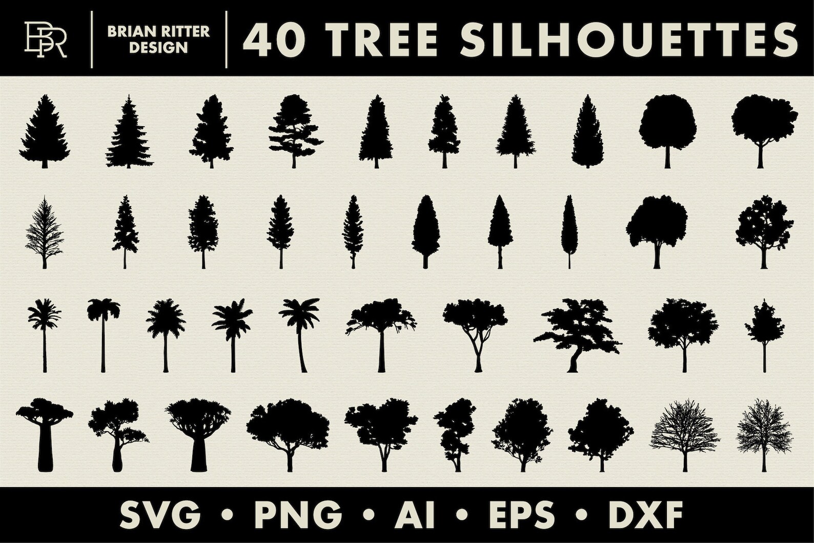 Tree Silhouettes Graphics PNG SVG DXF Digital Art Printable Art - Etsy