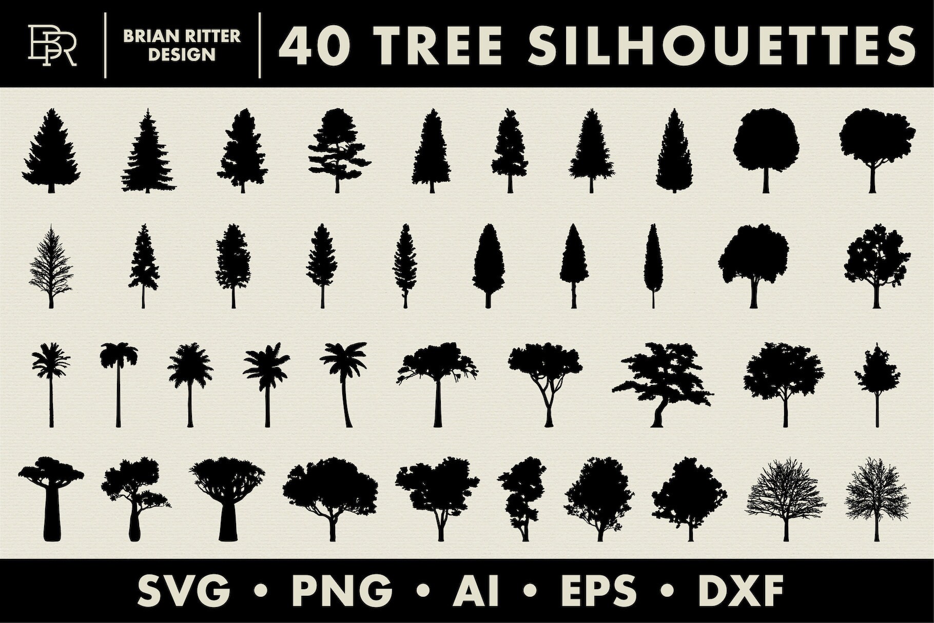 Tree Silhouettes Graphics PNG SVG DXF Digital Art Printable Art - Etsy