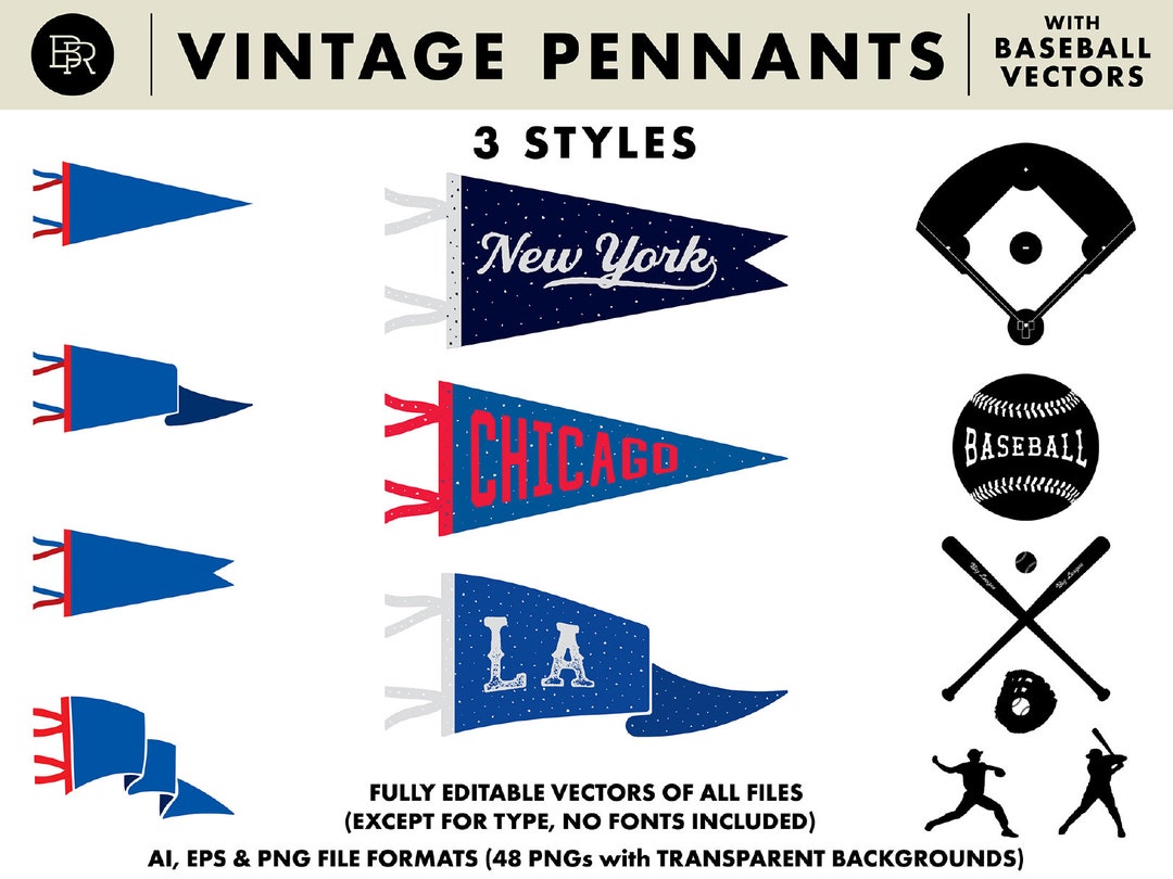 Vintage Pennants With Baseball Vector Elements - Etsy