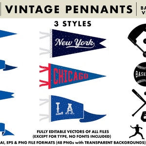 Vintage Pennants With Baseball Vector Elements - Etsy
