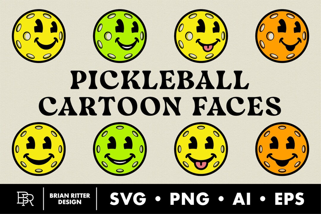 Pickleball Cartoon Faces | Retro Happy Faces | Pickle Ball | PNG | SVG ...