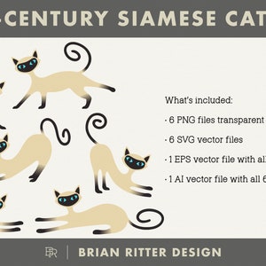 Mid-century Siamese Cats #2 | Graphic Objects | Elements | PNG | SVG | EPS | Digital Stickers ...