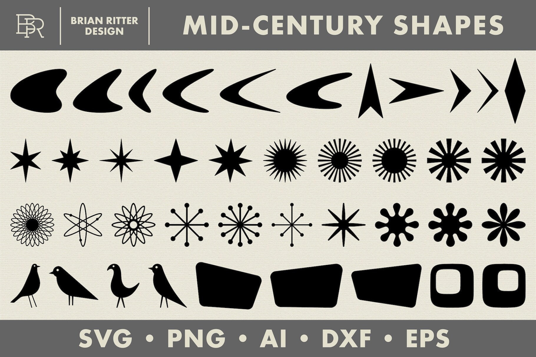 Mid-century Shapes 1950s 1960s Retro Graphics PNG SVG DXF Digital Art ...