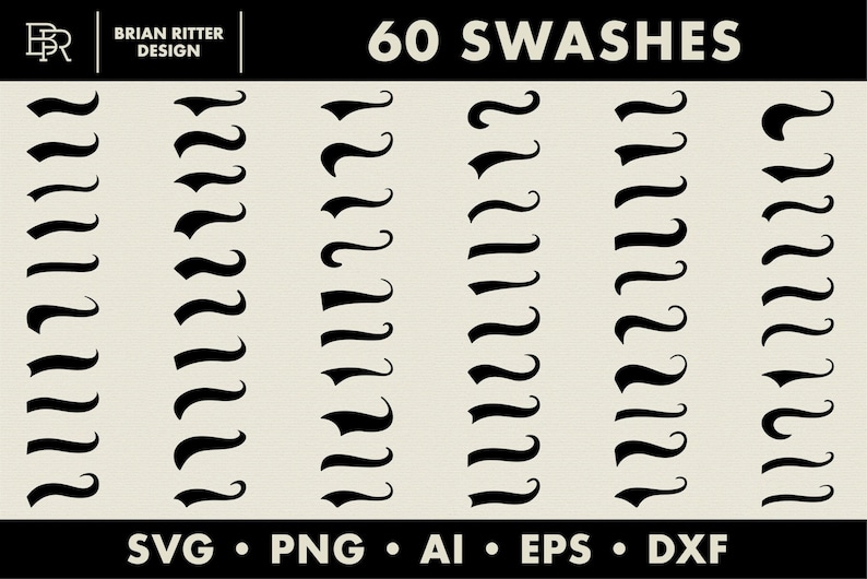 60 Swashes | Swooshes | Font Text Tails | PNG | SVG | DXF | Digital Art ...