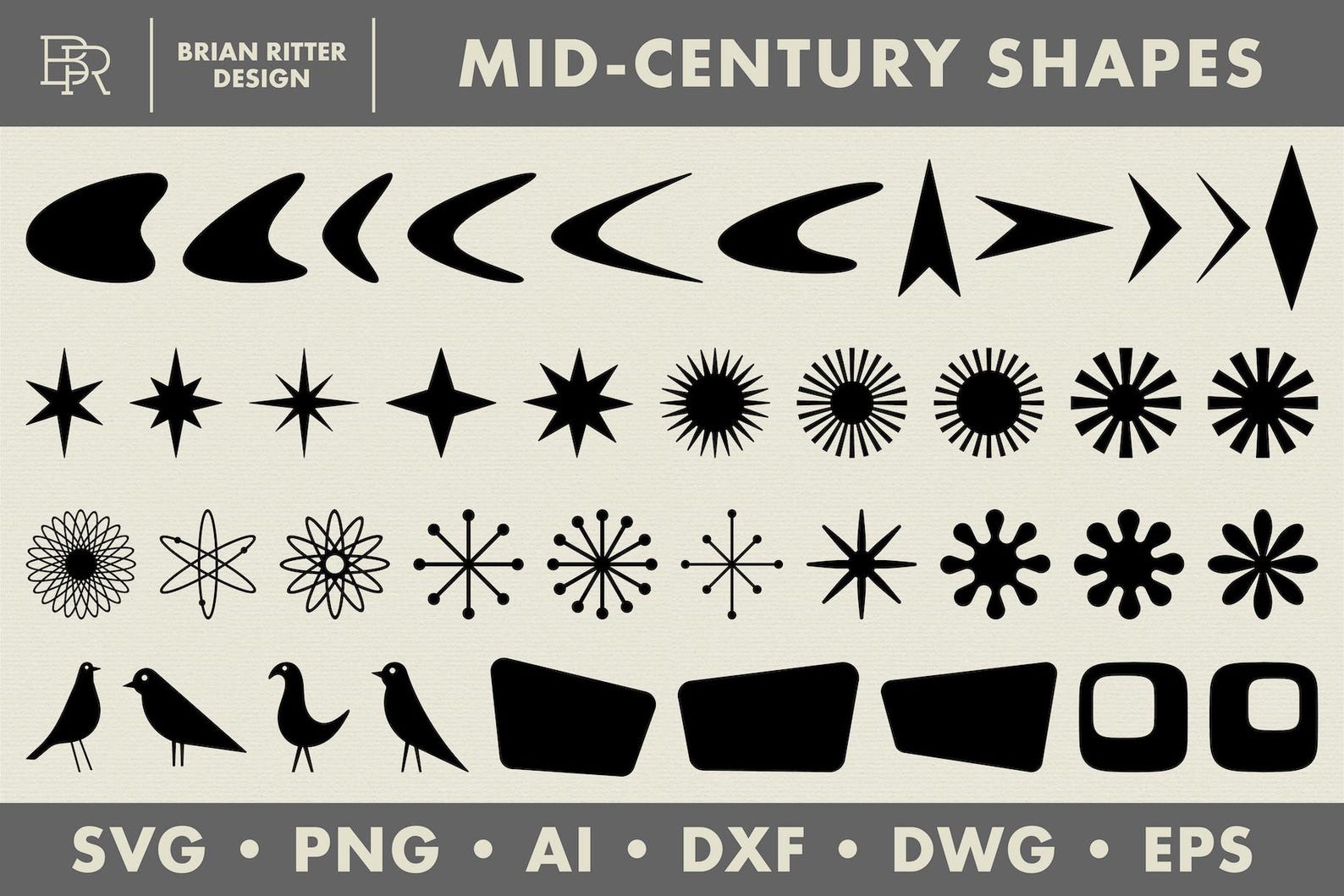 Mid-century Shapes | 1950s 1960s Retro Graphics | PNG | SVG | DXF ...