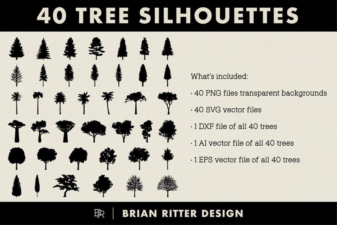 Tree Silhouettes Graphics PNG SVG DXF Digital Art Printable Art - Etsy