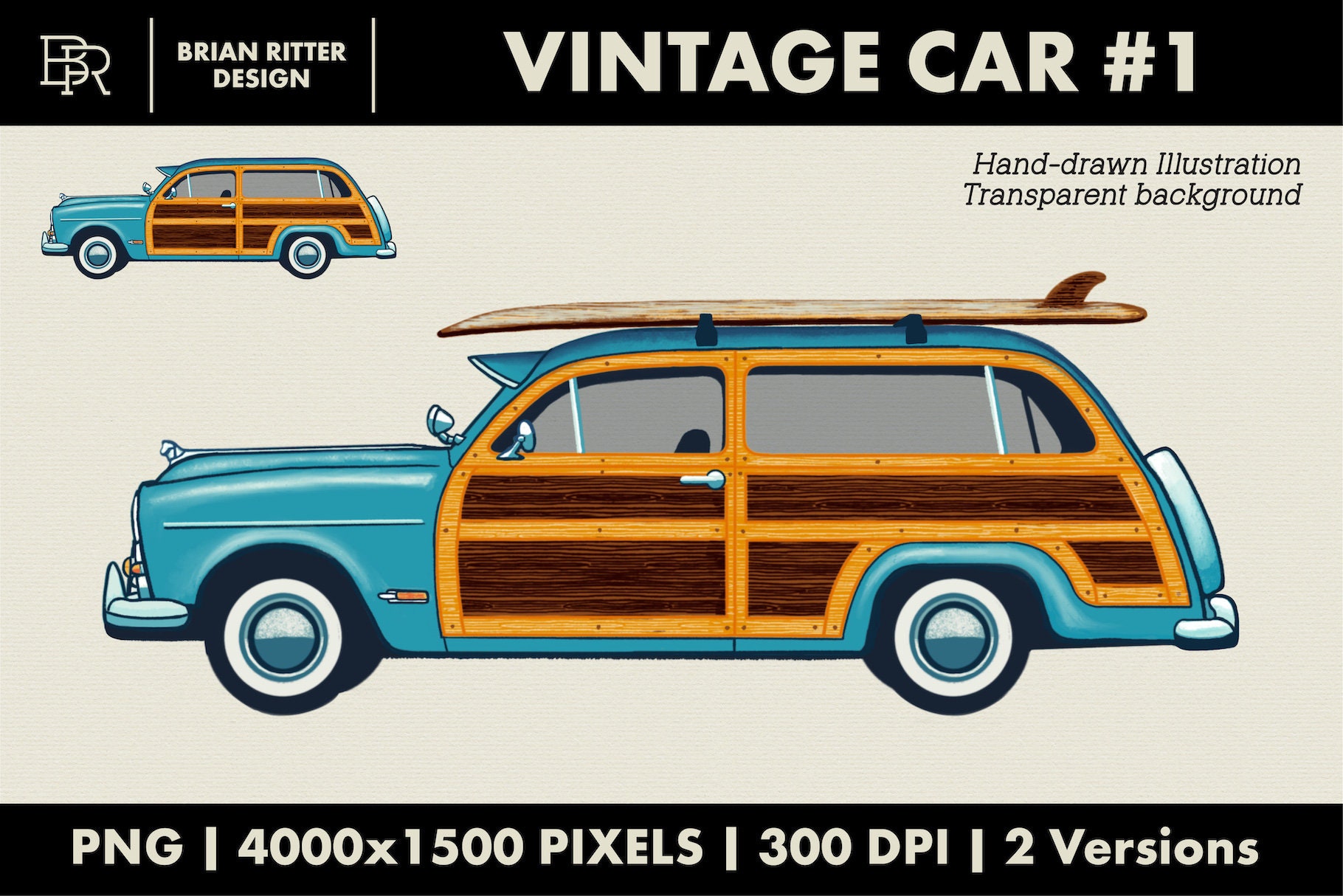 Vintage Car #1 | Woody Station Wagon | Surf | PNG | Digital Art ...