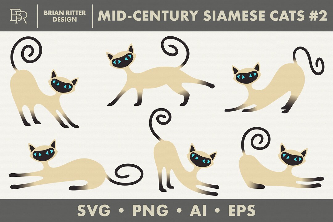 Mid-century Siamese Cats #2 | Graphic Objects | Elements | PNG | SVG | EPS | Digital Stickers ...