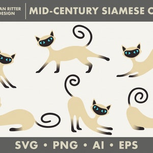 Mid-century Siamese Cats #2 | Graphic Objects | Elements | PNG | SVG ...