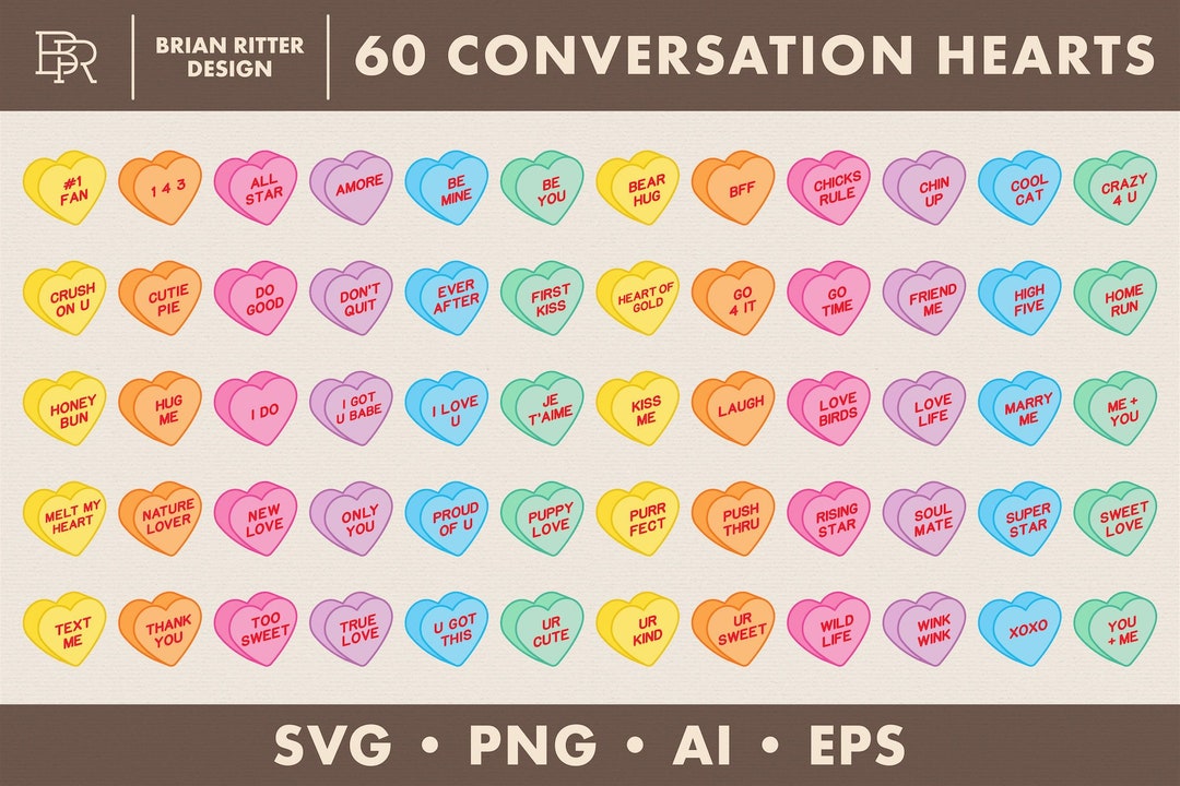 Conversation Hearts | Valentine Candy Sayings | PNG | SVG | EPS ...