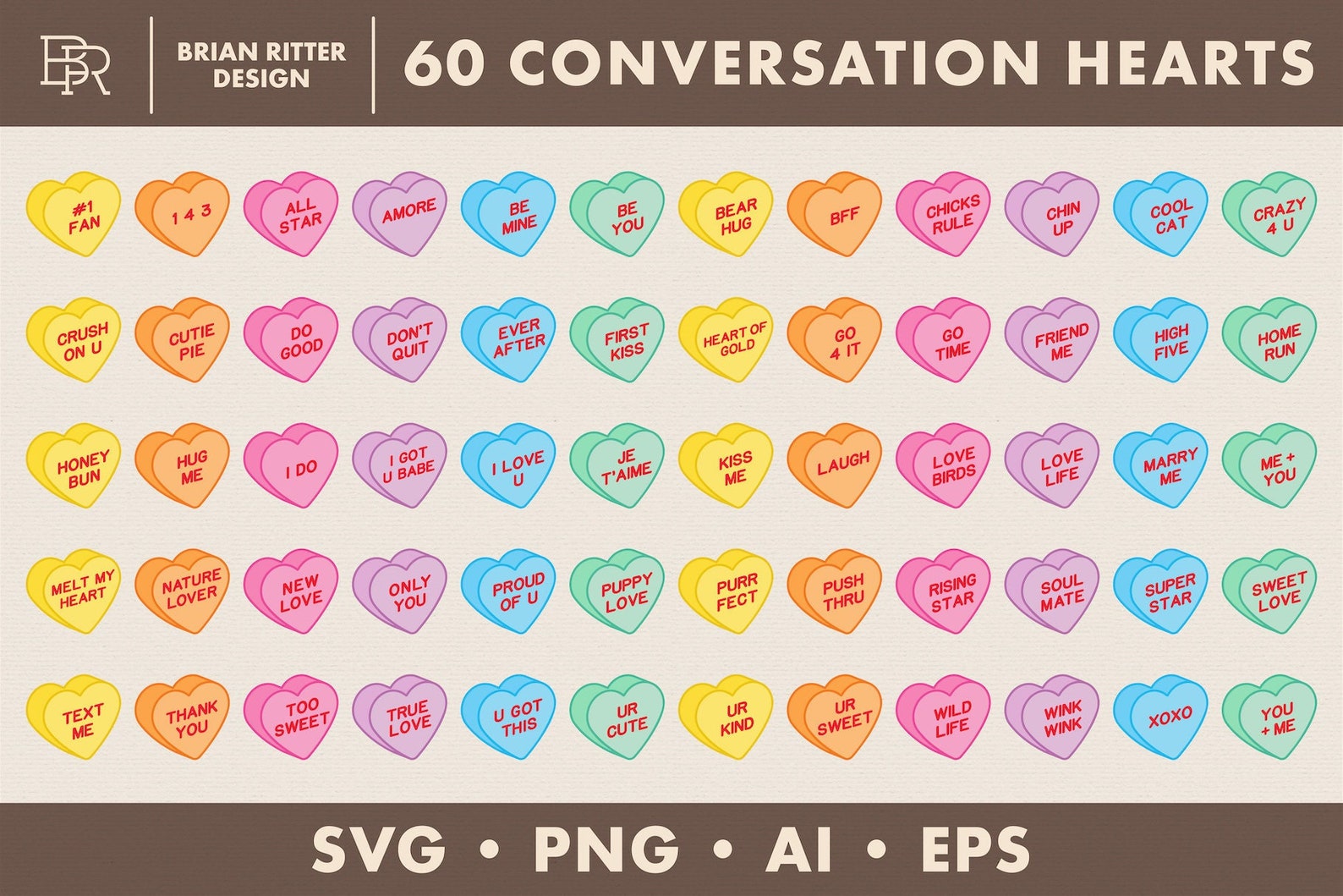 Conversation Hearts | Valentine Candy Sayings | PNG | SVG | EPS ...