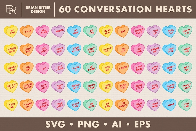 Conversation Hearts | Valentine Candy Sayings | PNG | SVG | EPS ...