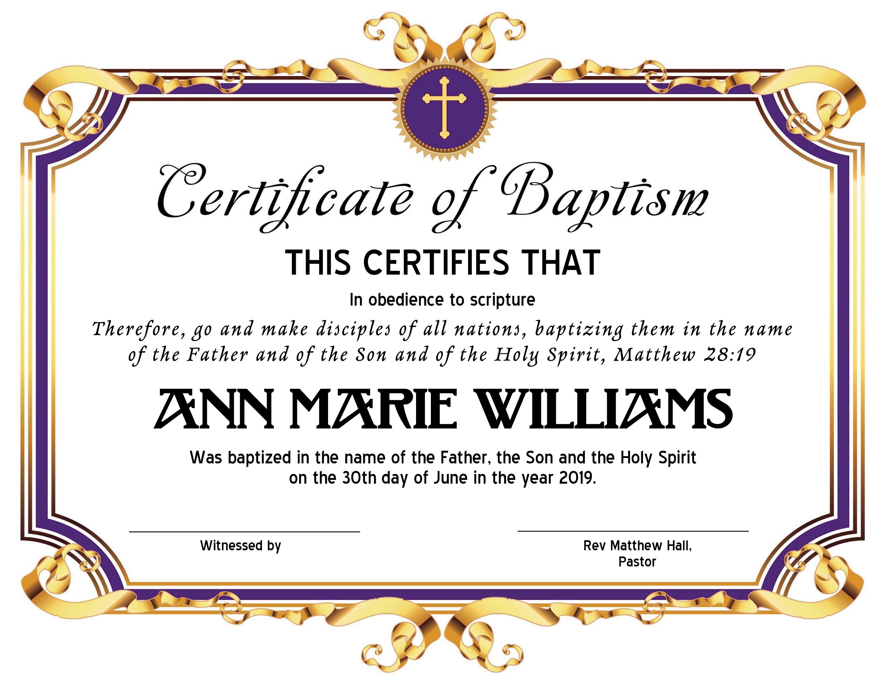 Baptism Certificate Template Word