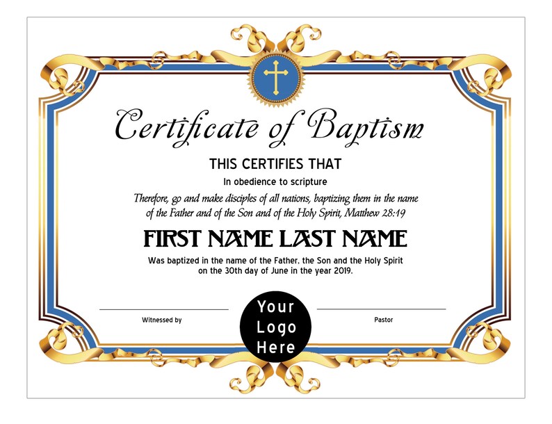 8 5x11 Baptism Certificate Template Edit In Microsoft Word Etsy