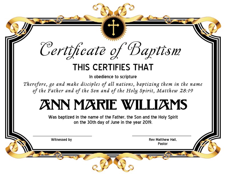 8 5x11 Baptism Certificate Template Edit In Microsoft Word Etsy