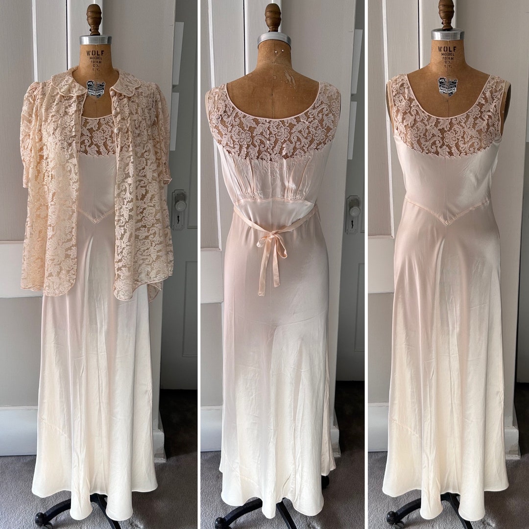 1930s Nightgown & Swingy Jacket-lace, Bias Cut Satin Lingerie by Saab ...
