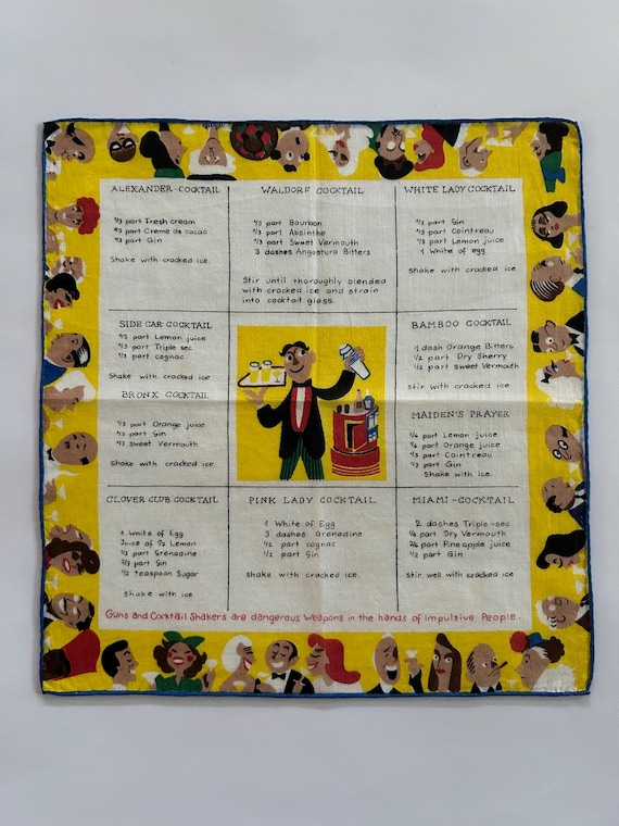 Whimsical Cocktail Recipes Handkerchief - Fun Vintage… - Gem