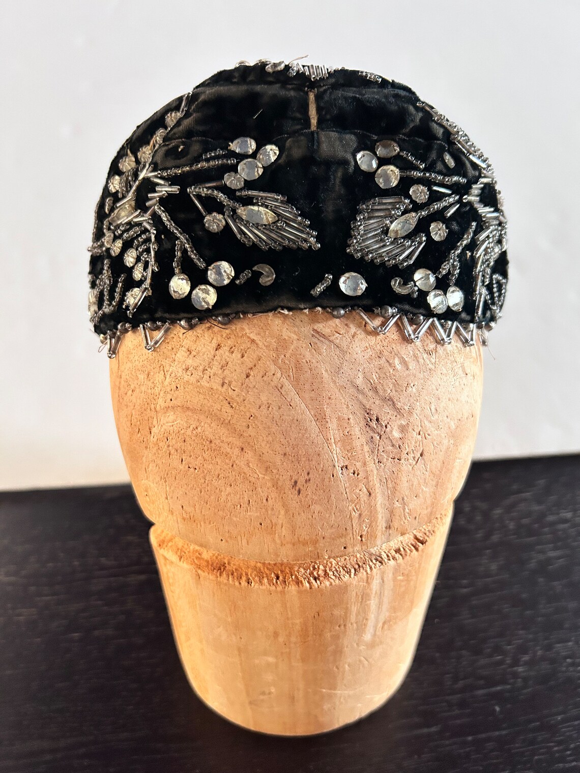 One of a Kind 1900s Beaded Floral & Leaf Black Velvet Cap - Etsy