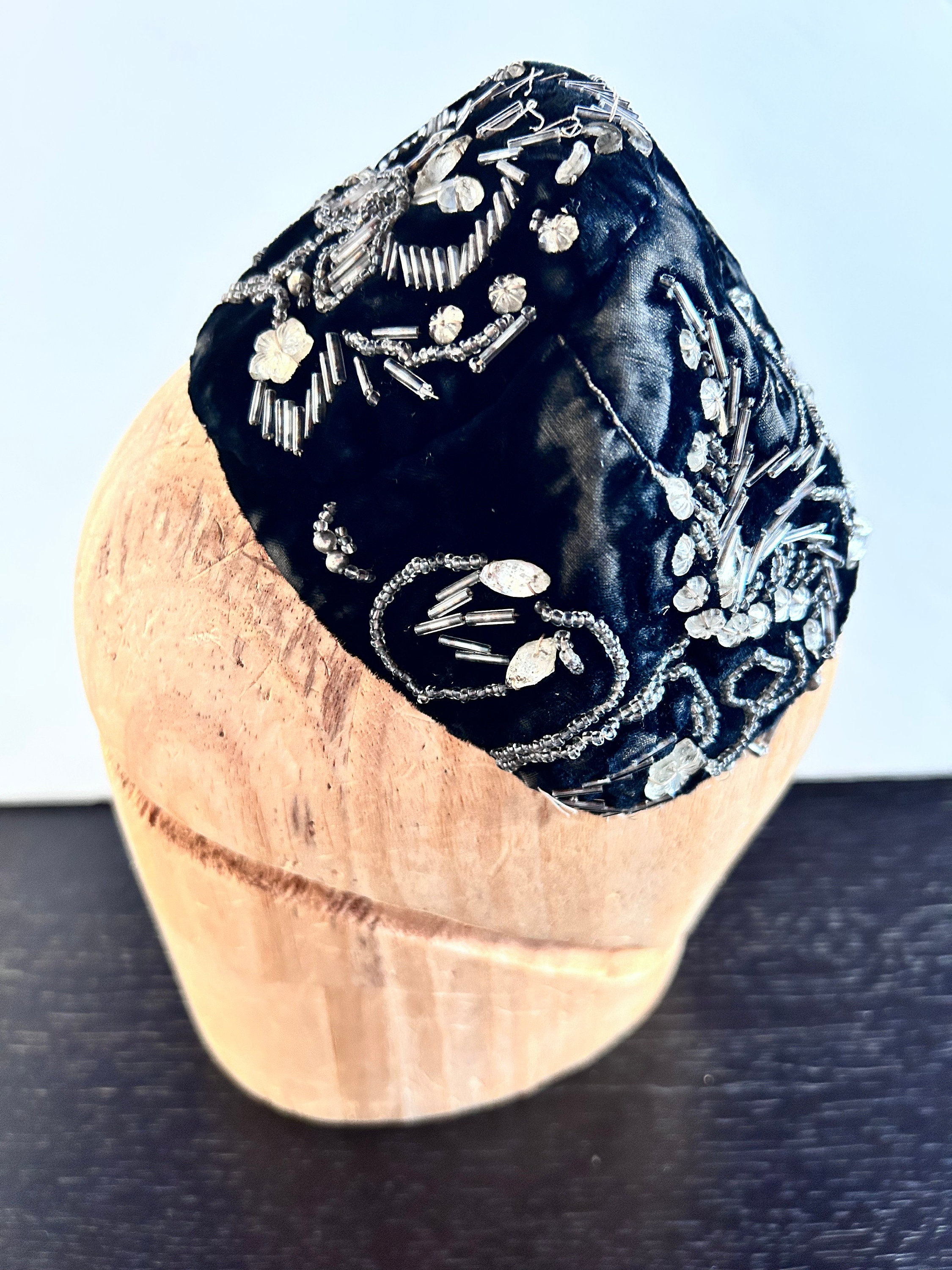 One of a Kind 1900s Beaded Floral & Leaf Black Velvet Cap - Etsy
