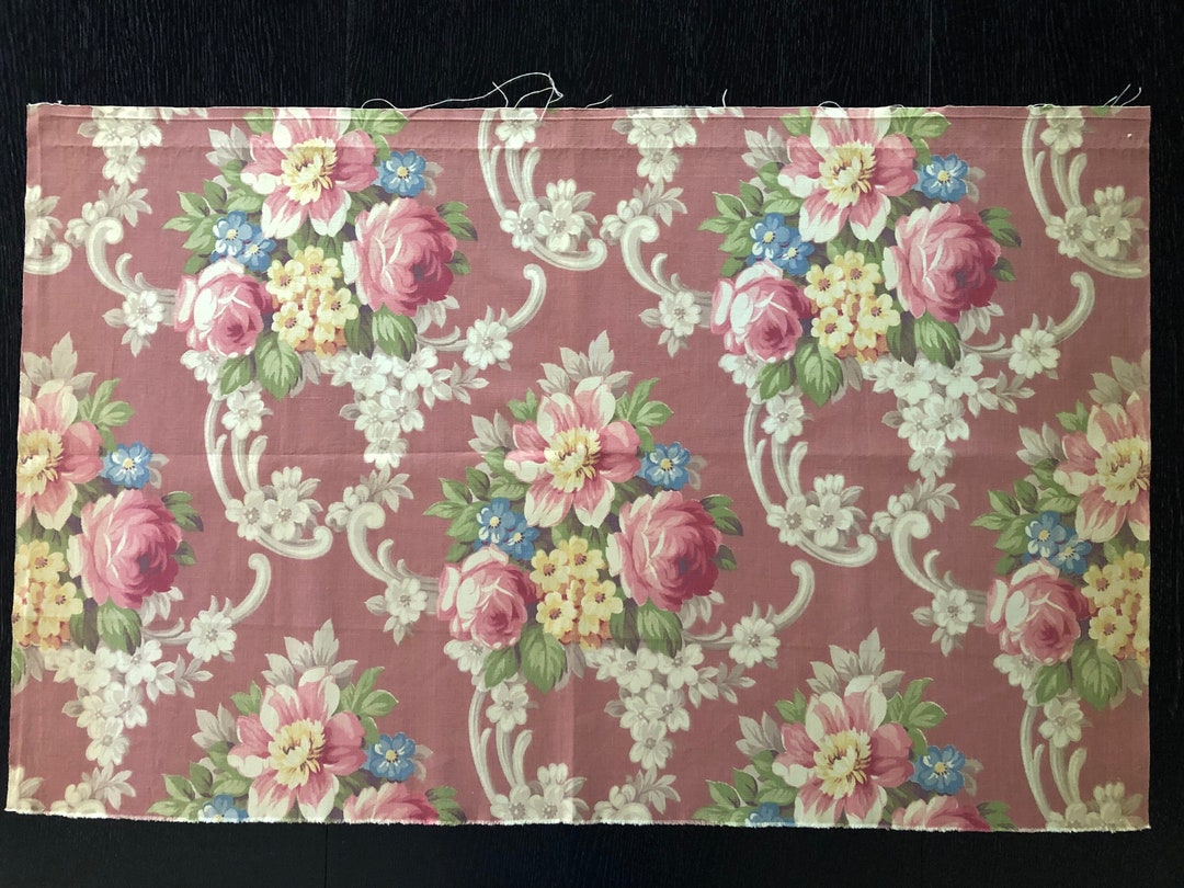 1940s Romantic Floral Bouquet & Scrolls Home Furnishings Fabric - Etsy
