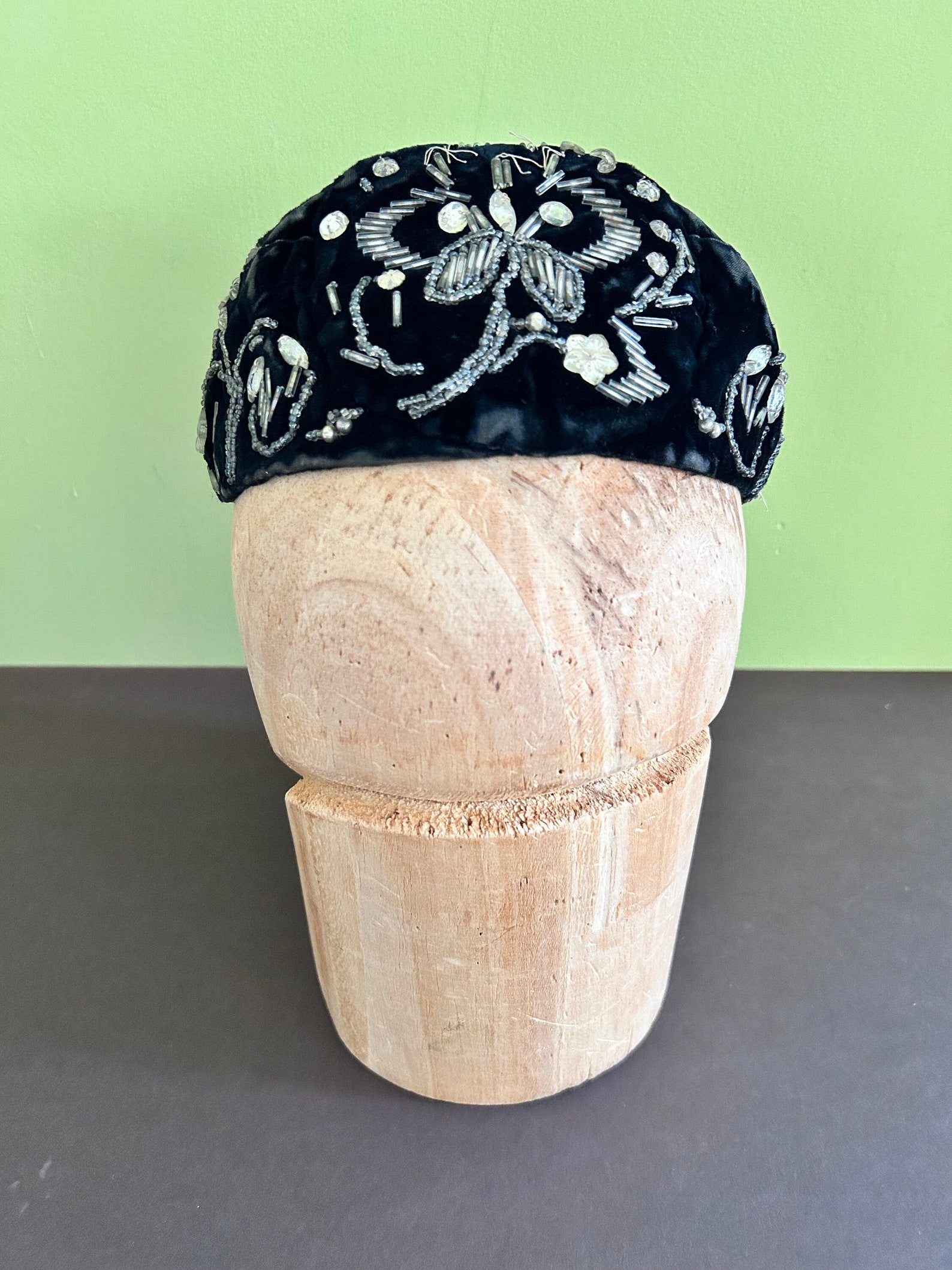 One of a Kind 1900s Beaded Floral & Leaf Black Velvet Cap - Etsy