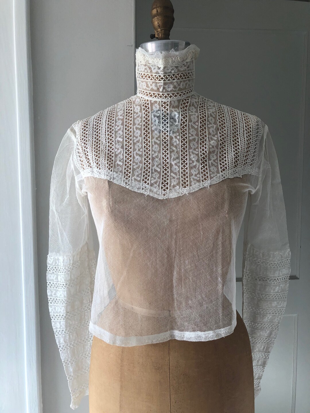 Edwardian White Cotton Lace Yoke and Sheer Netting Blouse - Etsy