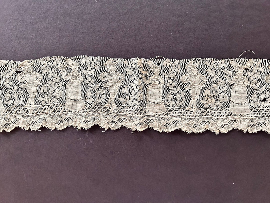 AMAZING Antique Lace Man & Woman Motifs on Mechlin Lace W/ Picot Edge ...