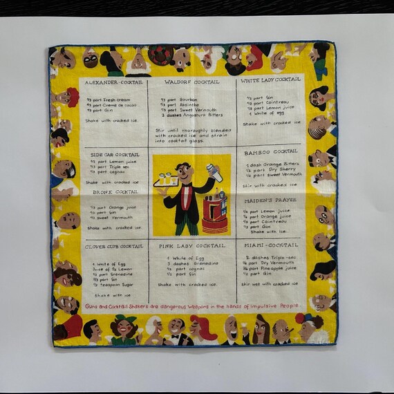 Whimsical Cocktail Recipes Handkerchief - Fun Vintage… - Gem