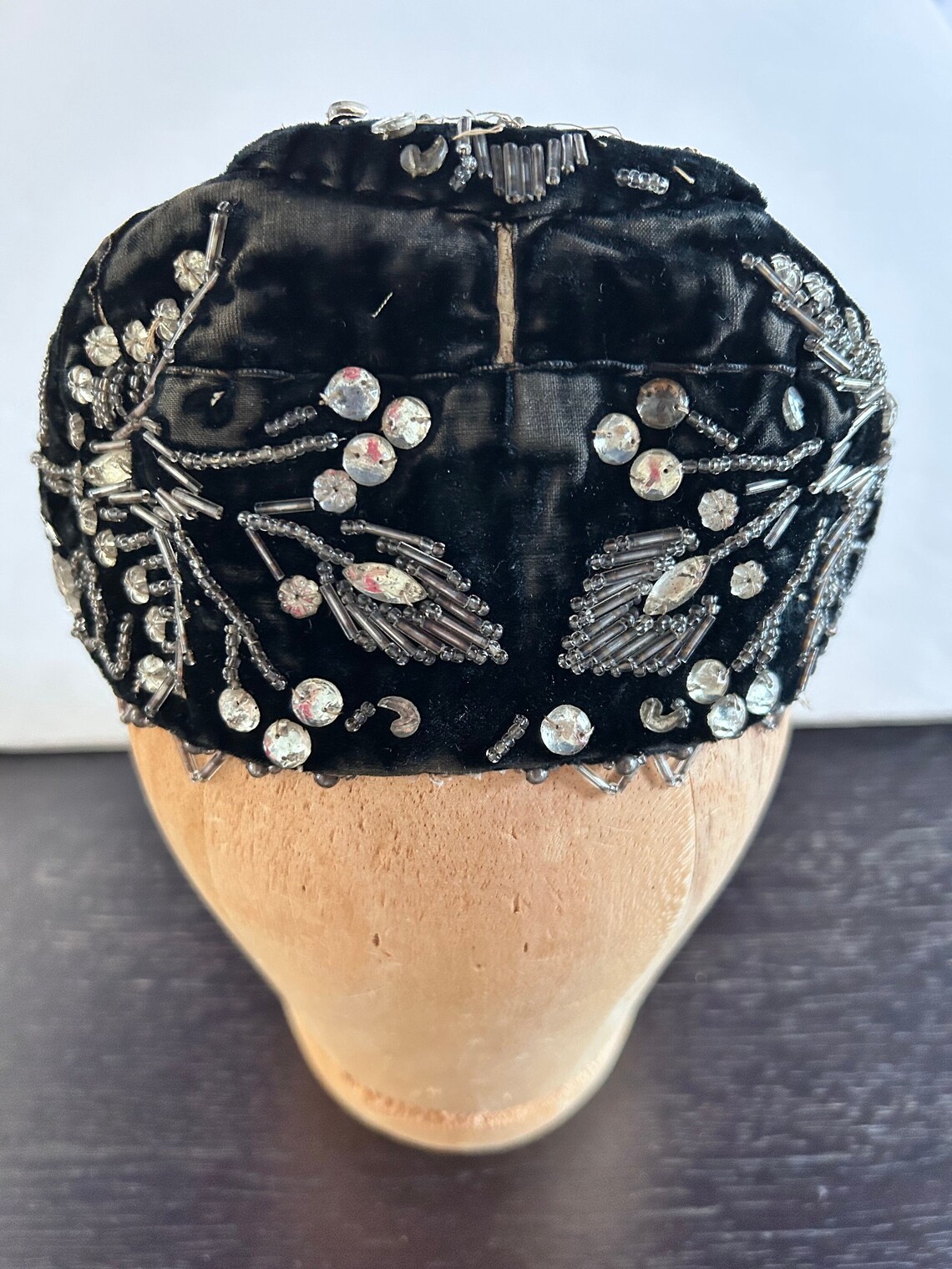 One of a Kind 1900s Beaded Floral & Leaf Black Velvet Cap - Etsy
