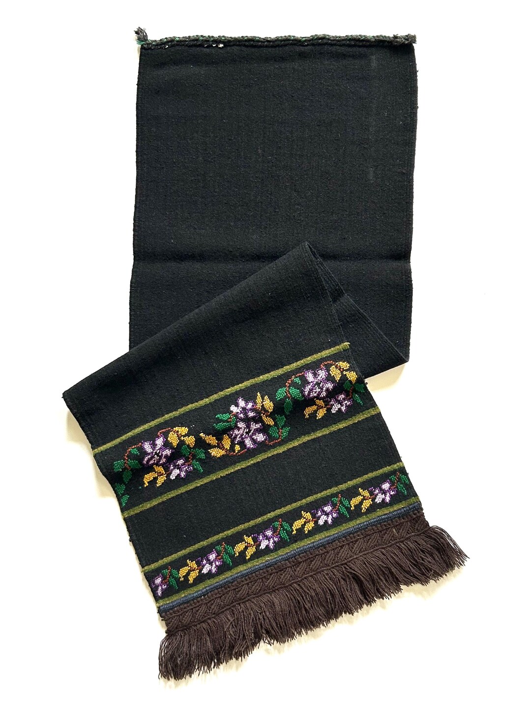 Romanian Catrinta, Embroidered Floral on Black Wool - Etsy