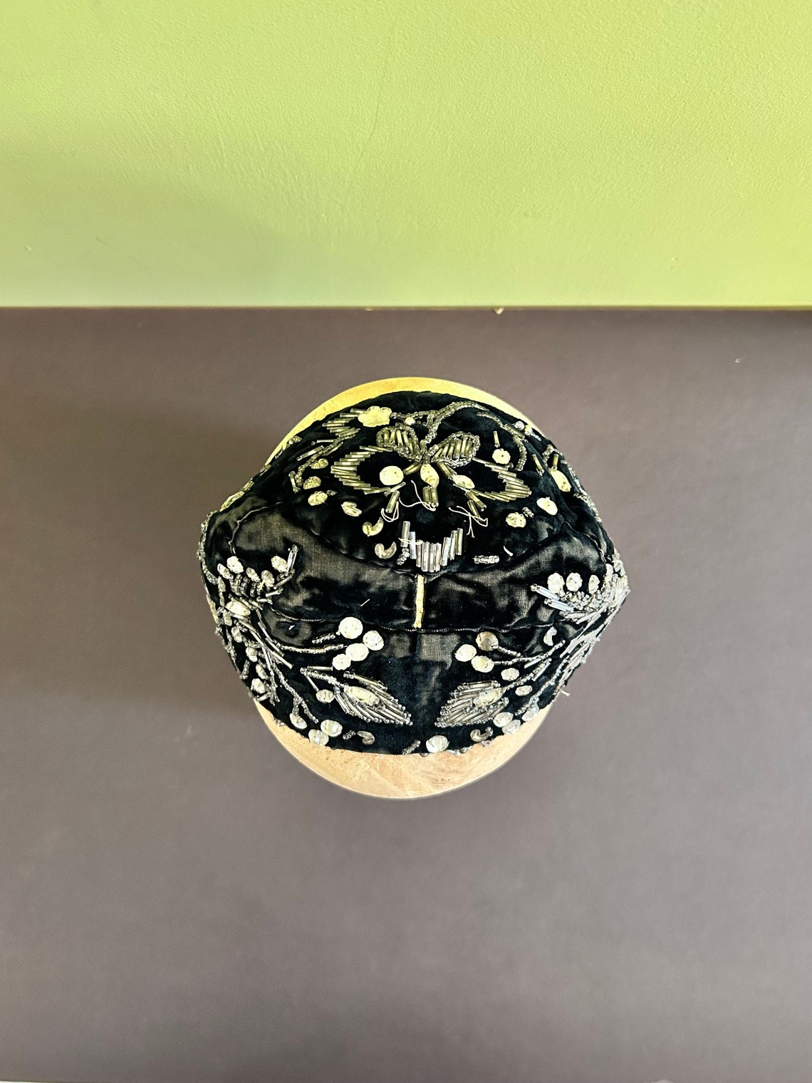 One of a Kind 1900s Beaded Floral & Leaf Black Velvet Cap - Etsy