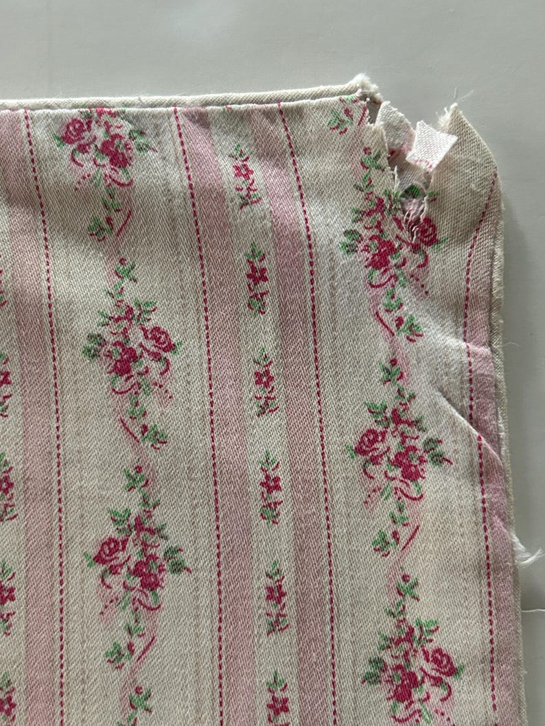 Sweet Pink Flower Sprigs, Ribbon, Bows Stripe Fabric - Etsy