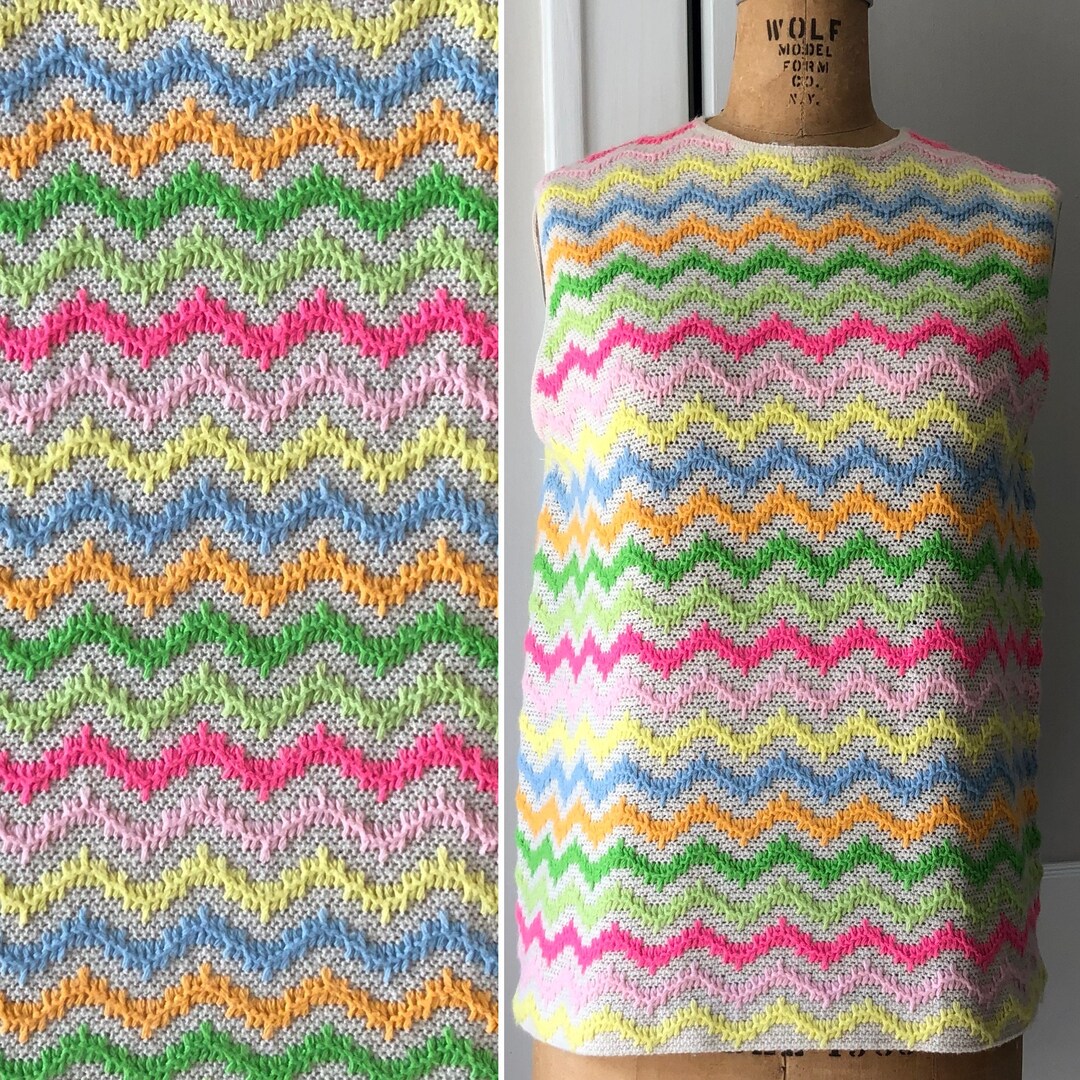 Colorful Zigzag Stitch Shell - 1960s Vintage - Etsy