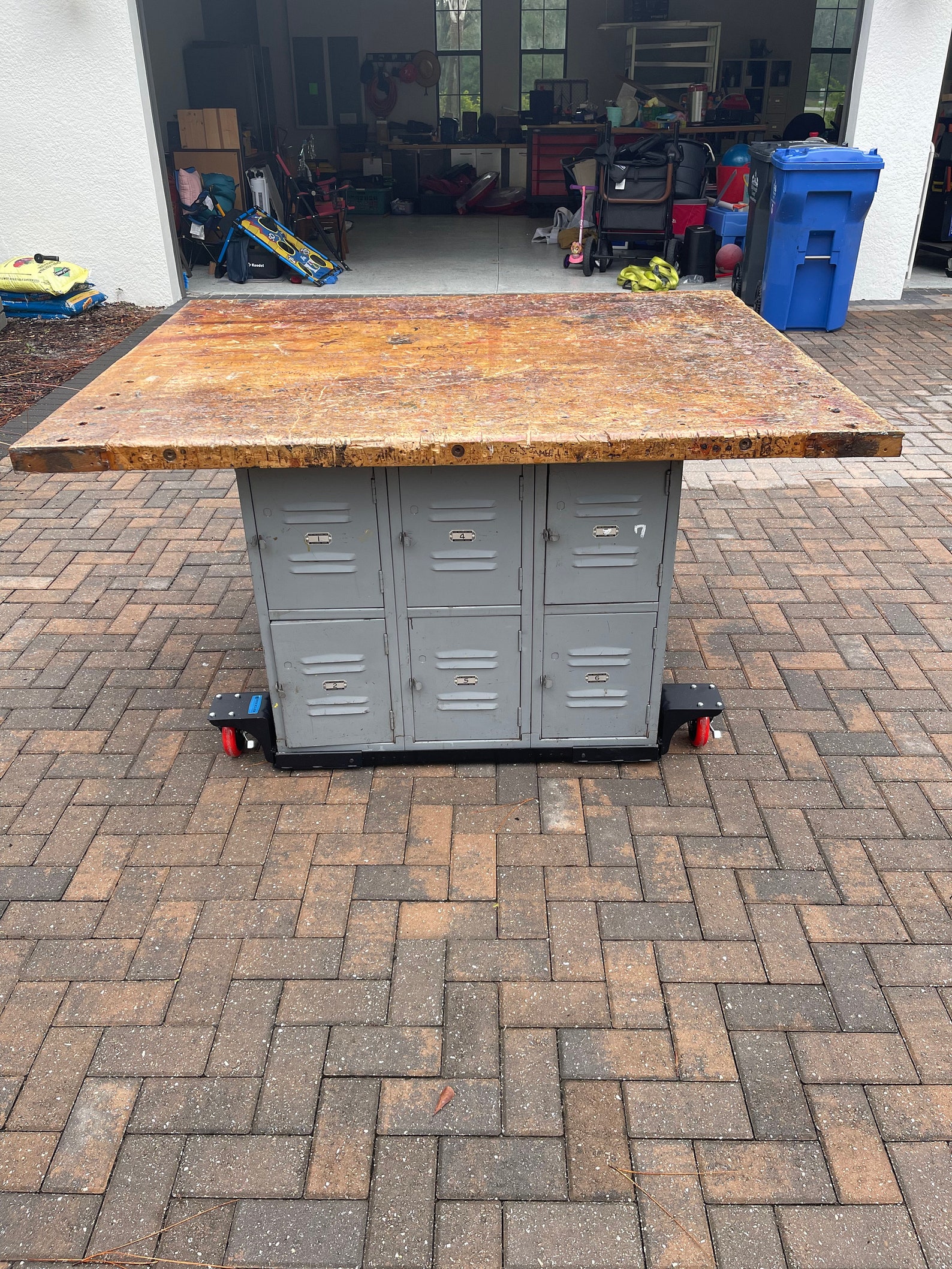 Vintage Heavy-duty, Extra-large Butcher Block Top Workbench With All ...