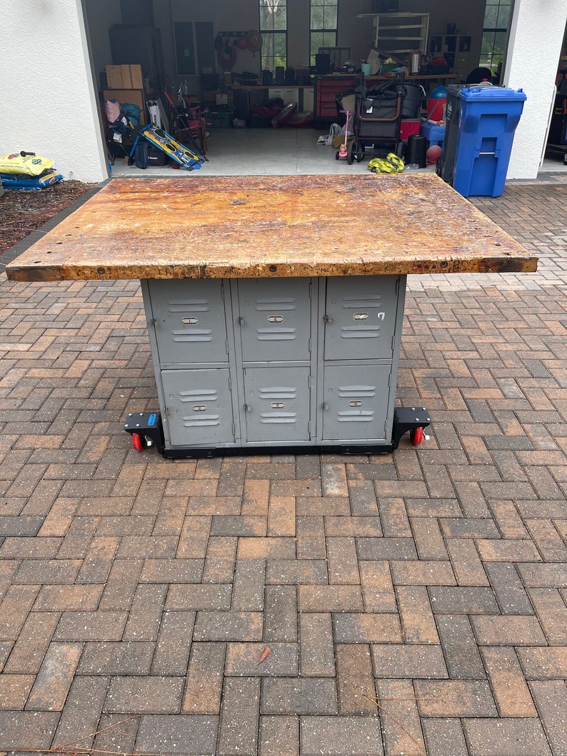 Vintage Heavy-duty, Extra-large Butcher Block Top Workbench With All ...