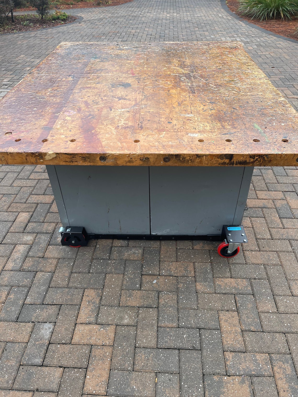 Vintage Heavy-duty, Extra-large Butcher Block Top Workbench With All ...