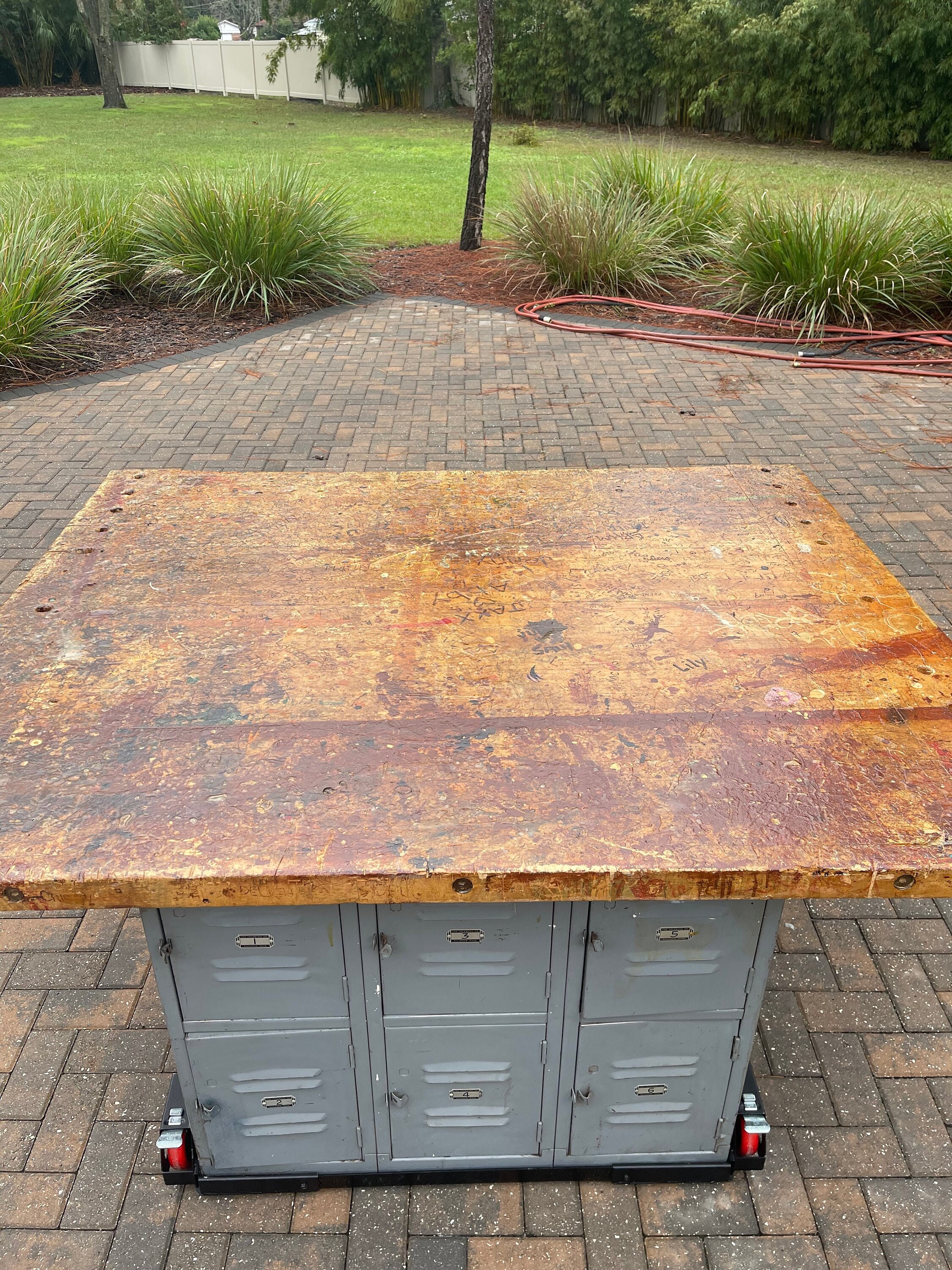 Vintage Heavy-duty, Extra-large Butcher Block Top Workbench With All ...
