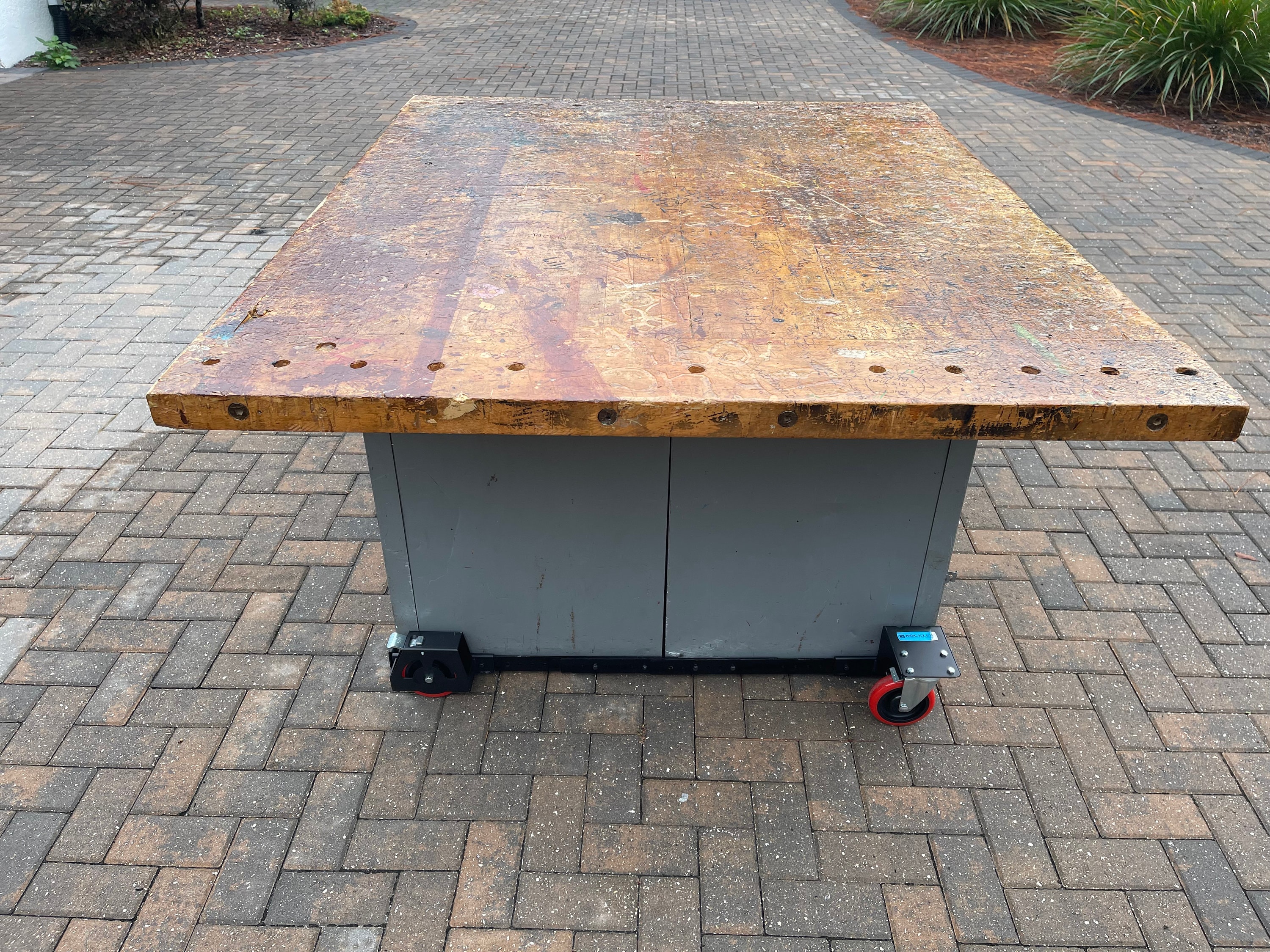 Vintage Heavy-duty, Extra-large Butcher Block Top Workbench With All ...