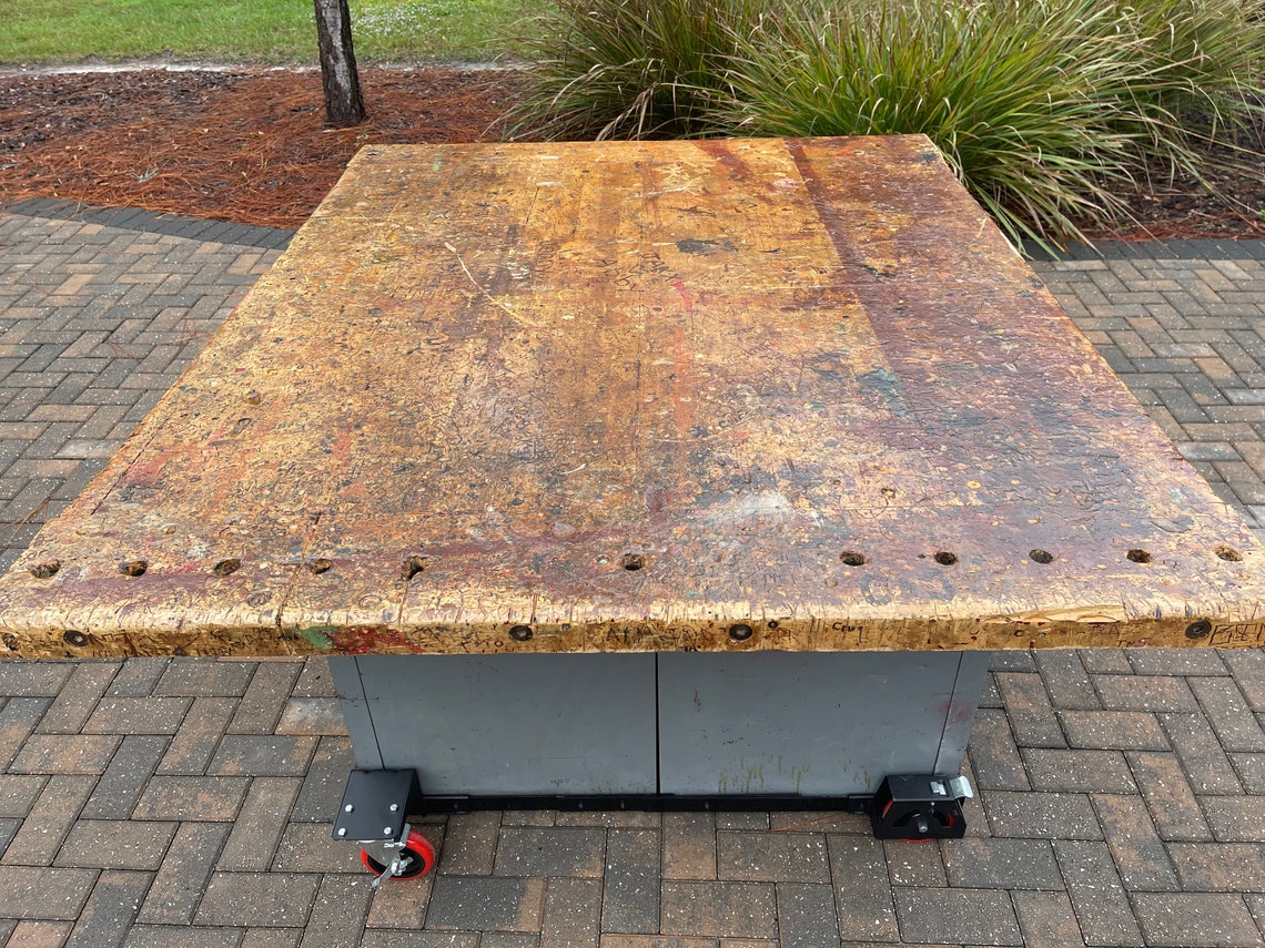 Vintage Heavy-duty, Extra-large Butcher Block Top Workbench With All ...