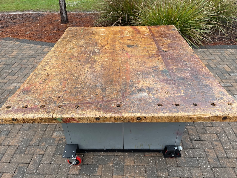 Vintage Heavy-duty, Extra-large Butcher Block Top Workbench With All ...