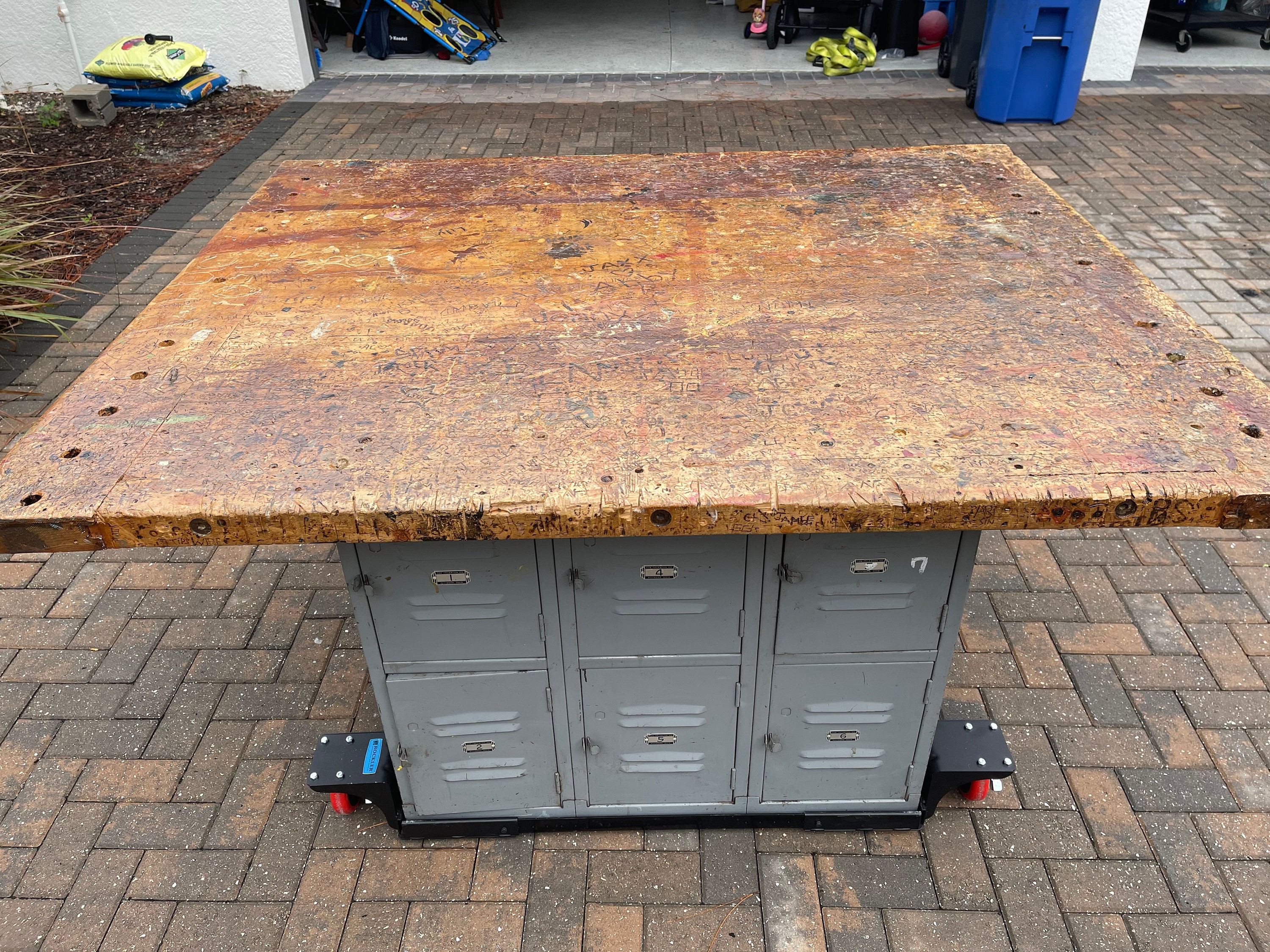 Vintage Heavy-duty, Extra-large Butcher Block Top Workbench With All ...