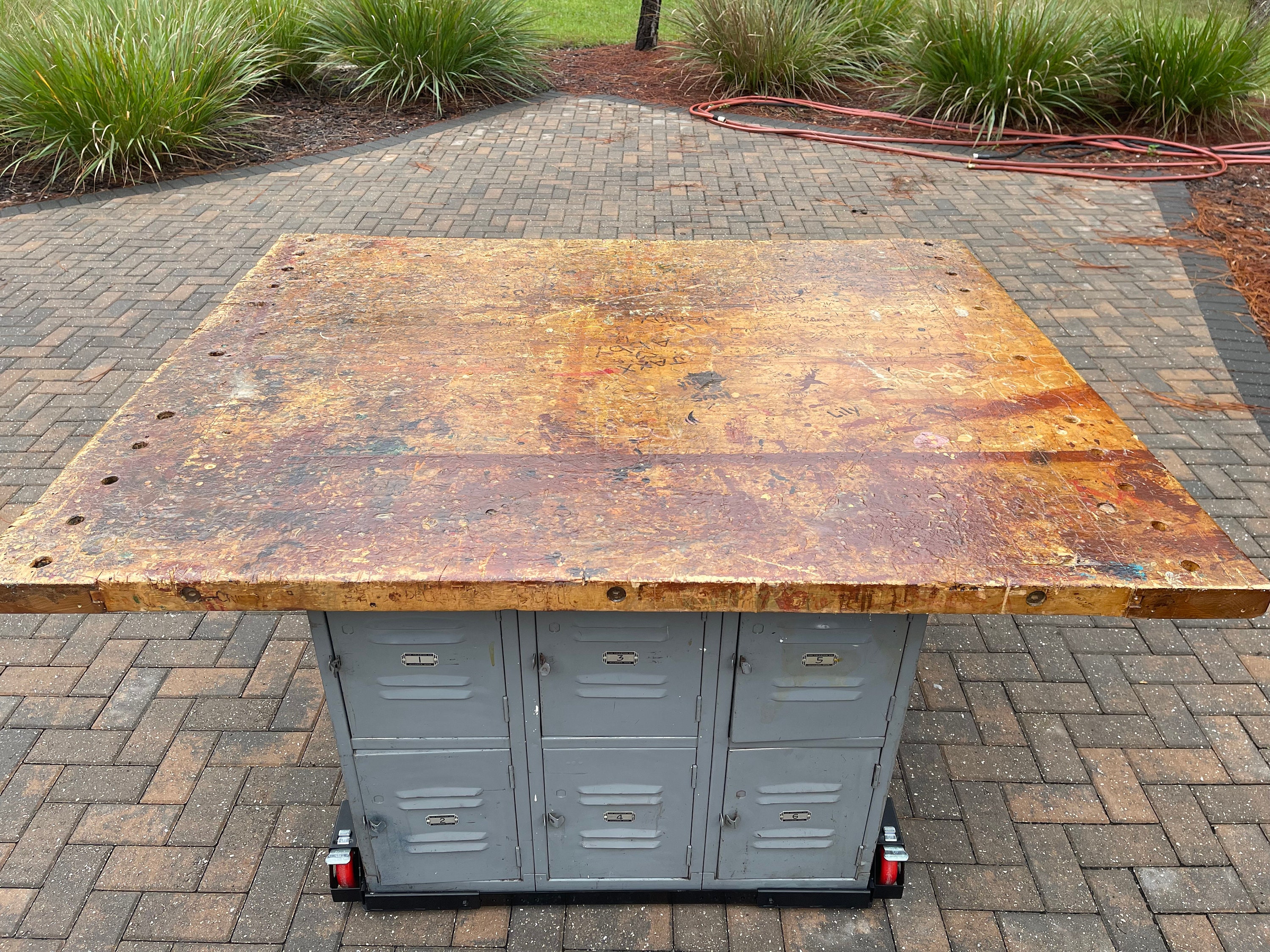 Vintage Heavy-duty, Extra-large Butcher Block Top Workbench With All ...