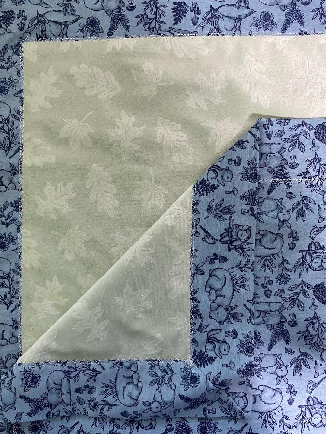 Forest Animal Blue and Sage Leaf Pattern Minky Flannel Receiving Baby ...