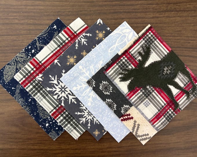 Winter Moose Flannel Fabric Squares: Rustic Grey Plaid Charm Pack - Etsy