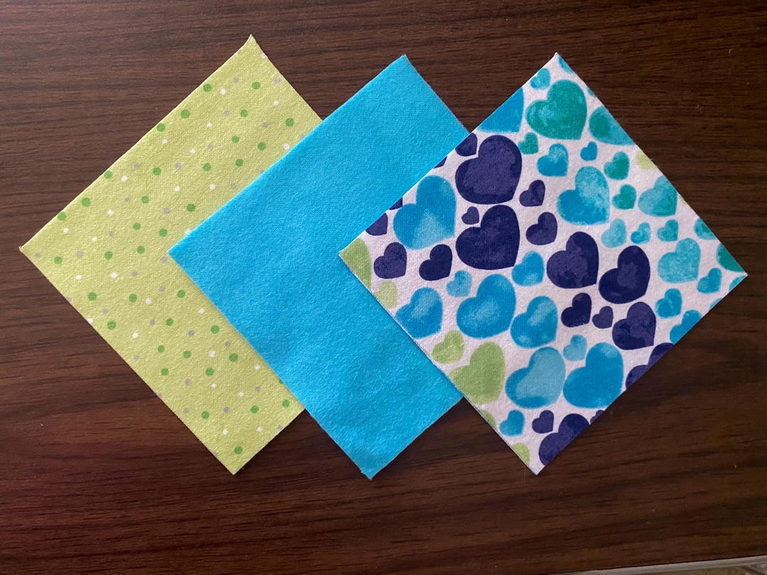 48 Flannel Fabric Squares: 5" Blue, Green, Heart Scrap Pack - Etsy